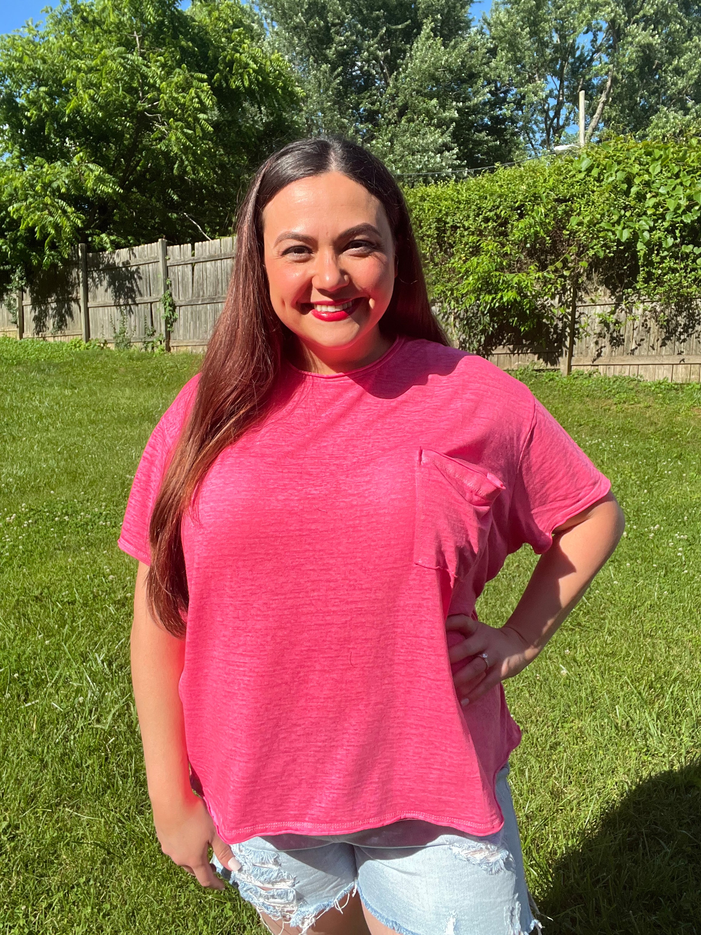 Oversized Melange Burnout Front pocket raw edge tee – MariaAlexanderCo